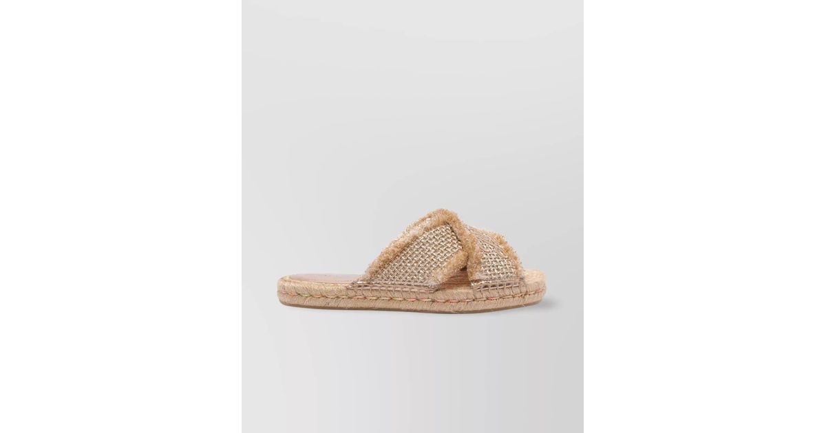 Jimmy Choo Squared Toe Fabric Upper Sandals in Natural | Lyst
