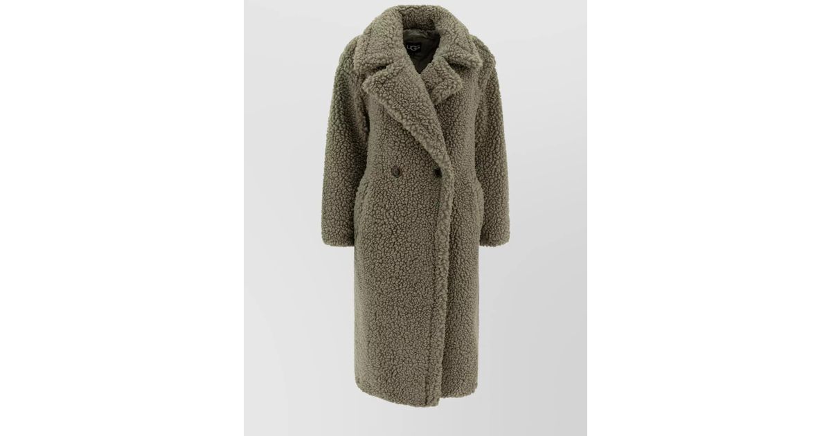 UGG "Gertrude" Double-Breasted Textured Coat With Side Pockets in Green ...