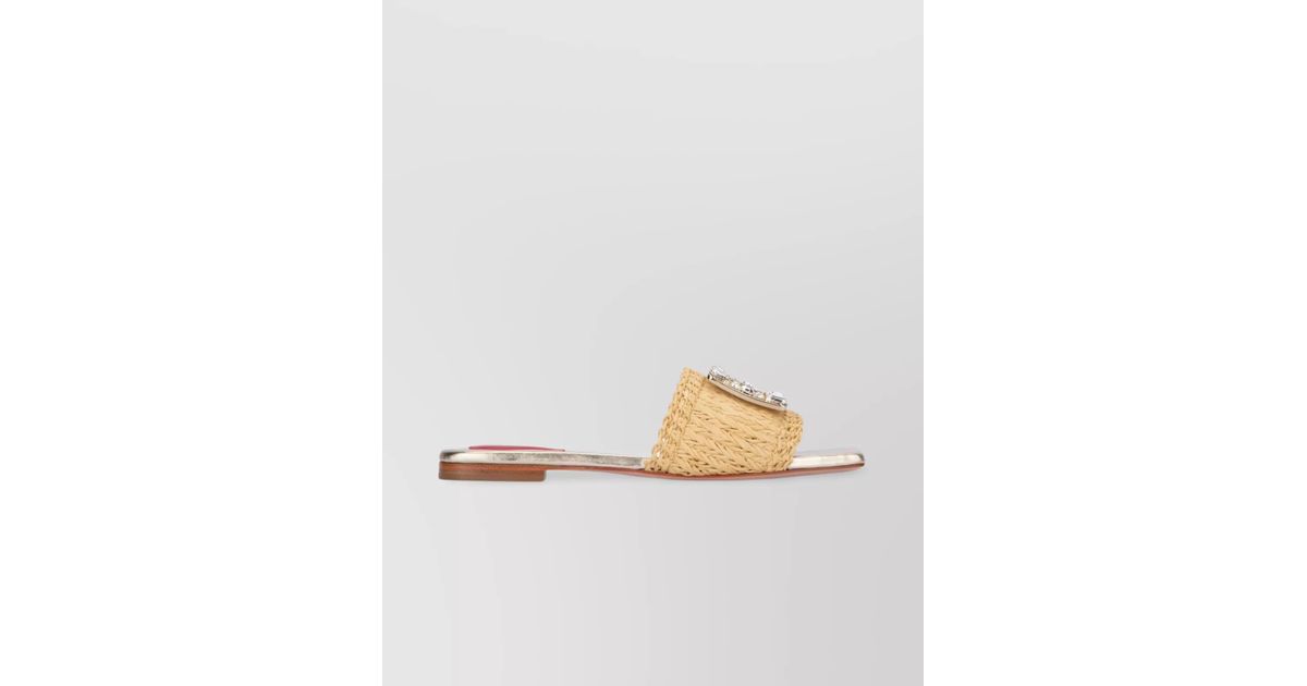 Roger Vivier Woven Texture Flat Sole Sandals With Embellished Buckle in ...