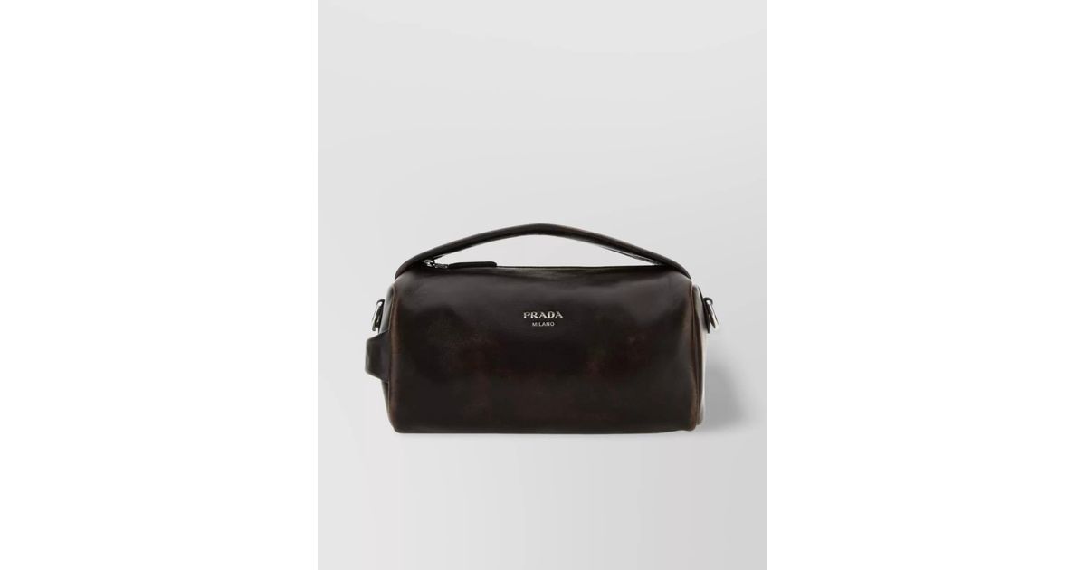 Prada Vintage Nappa Top Handle Rectangular Luggage in Black for Men | Lyst