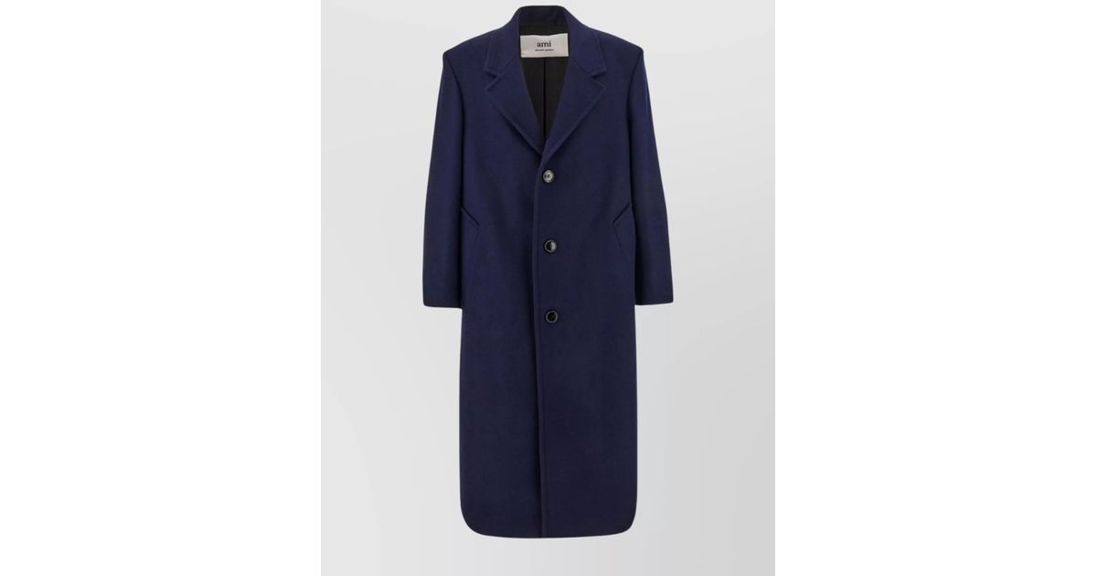 Ami Paris Blend Wool Coat Button Detailing in Blue for Men | Lyst