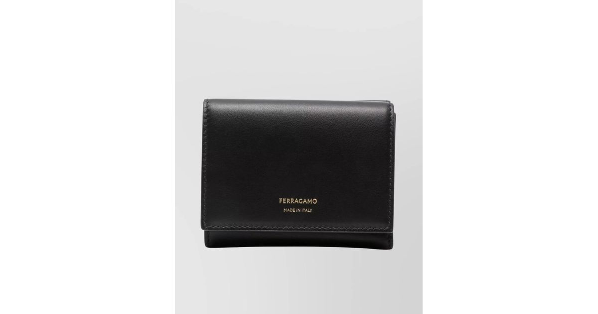 Ferragamo Trifold Leather Wallet Compact Design in Black | Lyst