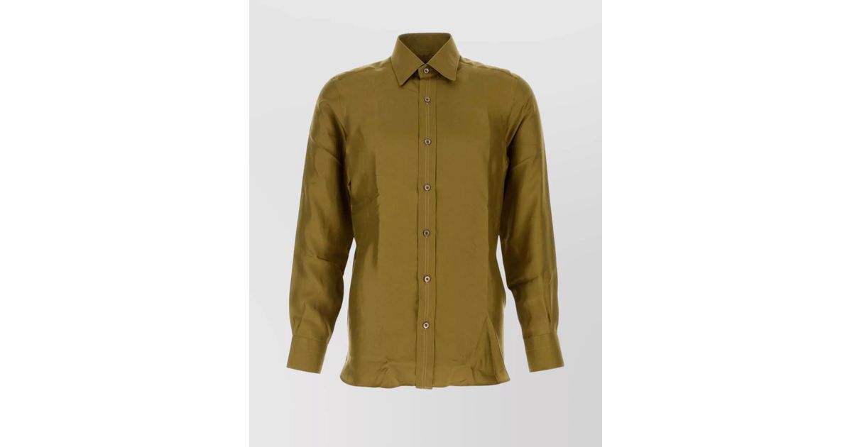 Tom Ford Silk Shirt With Back Yoke And Curved Hem in Green for Men | Lyst