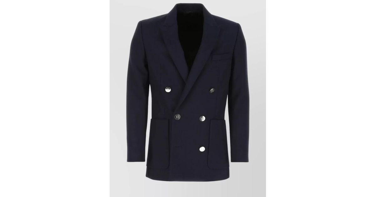 Balmain Tailored Wool Blazer With Back Slit And Padded Shoulders in ...
