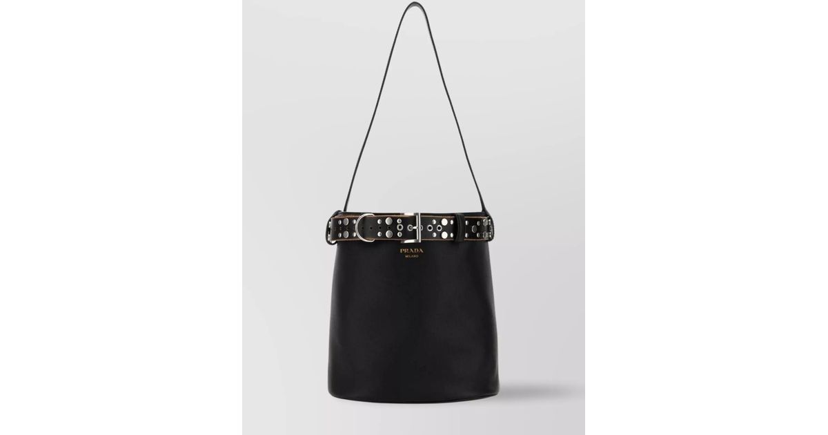Prada Bucket Bag Leather Buckle Detail in Black | Lyst