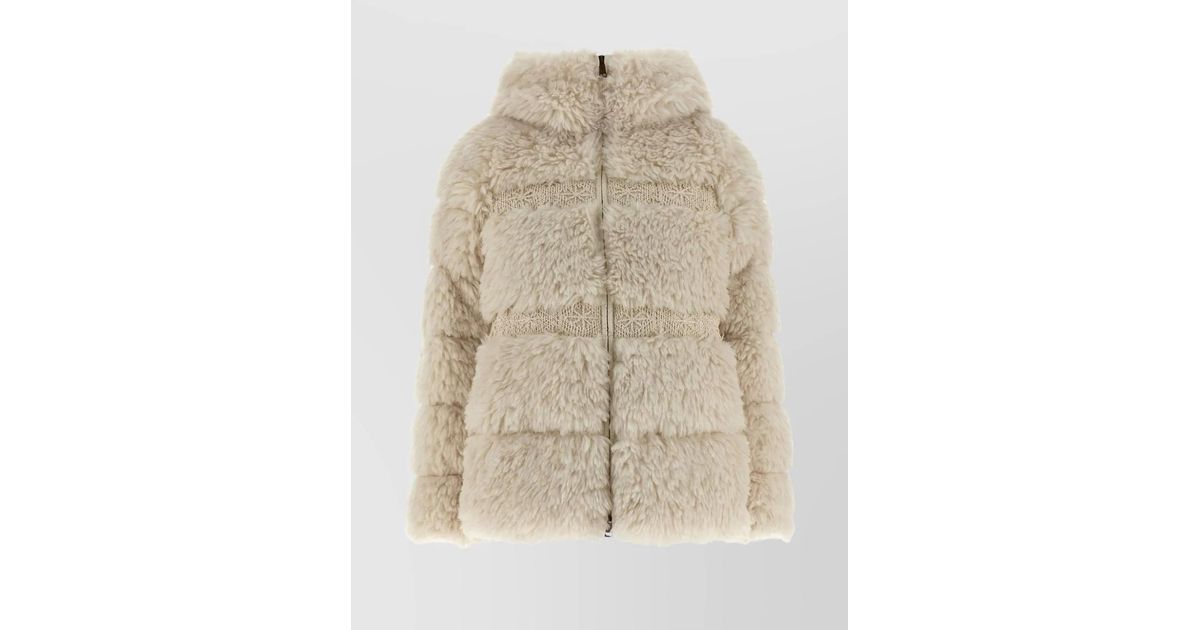 Moncler Luxe Down Jacket With Faux Fur Texture in Natural | Lyst