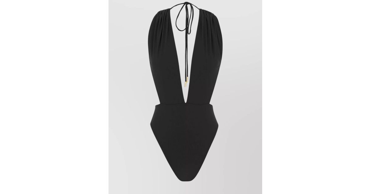 Saint Laurent Plunge V-Neck High-Cut Backless Swimsuit in Black | Lyst UK