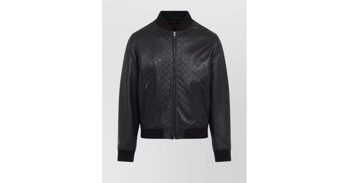 Gucci Gg Logo Leather Jacket in Blue for Men | Lyst