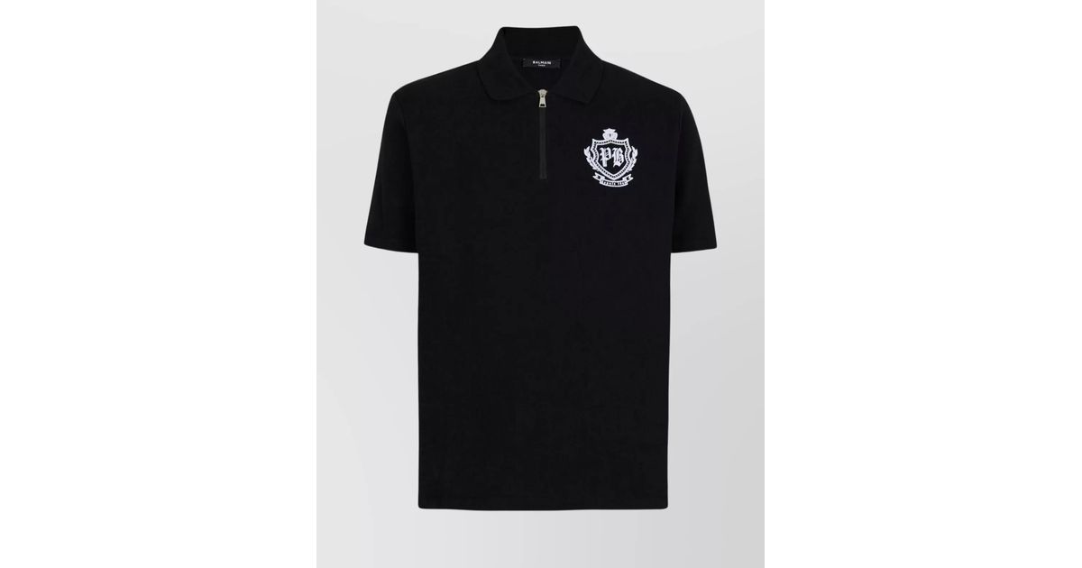 Balmain Short Sleeve Zip Collar Polo Shirt in Black for Men | Lyst UK