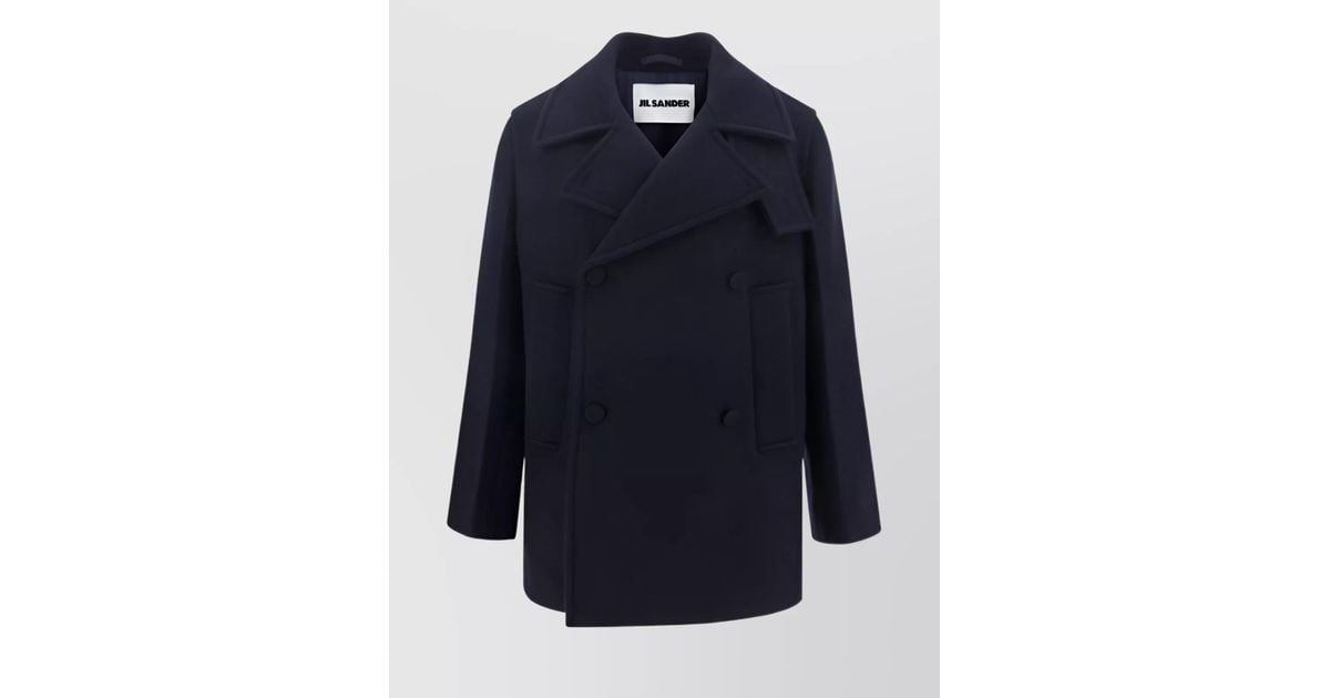 Jil Sander Structured Wool Caban Jacket With Back Vent in Blue for Men | Lyst