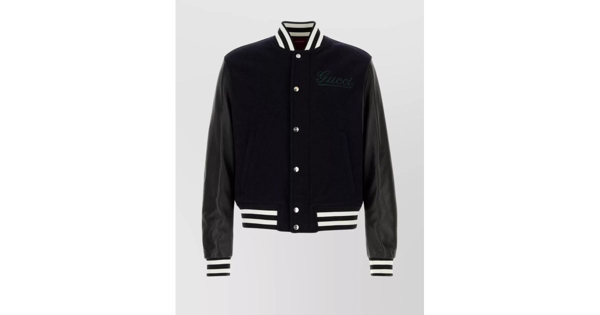 Gucci Bomber Jacket Wool Contrast Sleeves in Blue for Men | Lyst