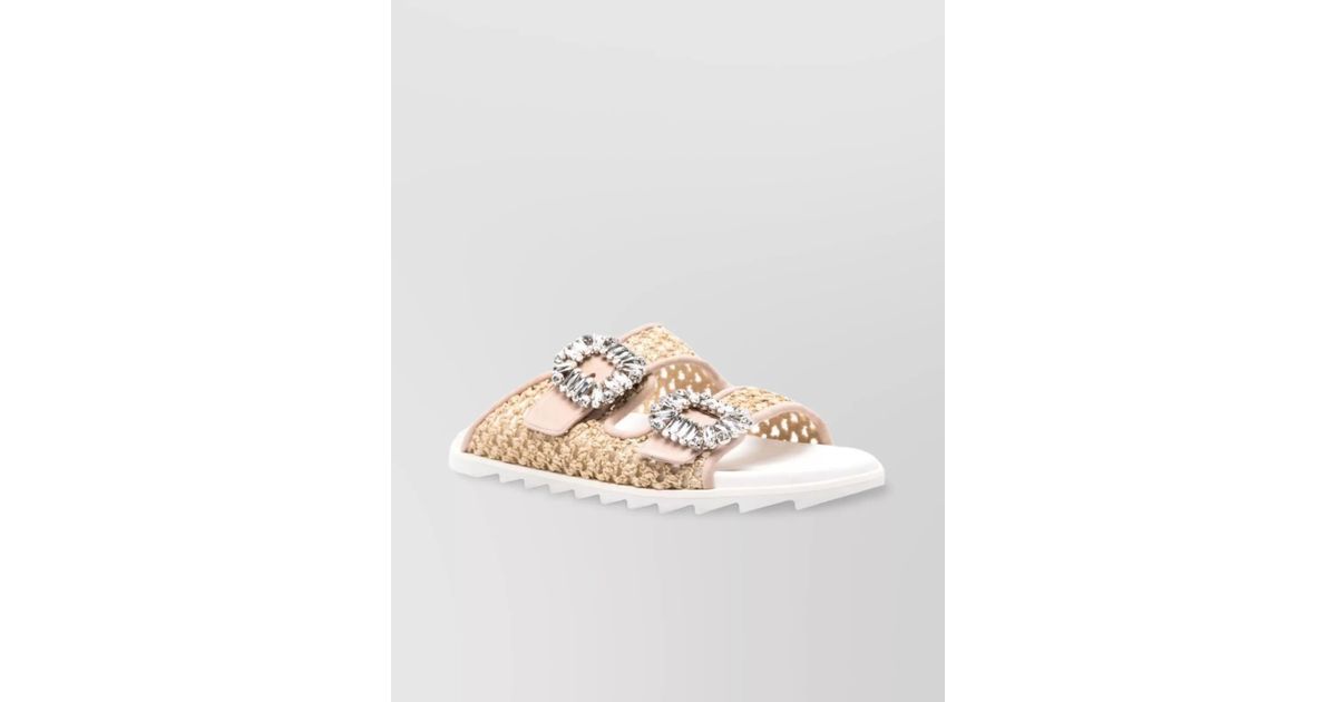 Roger Vivier Raffia Double-Strap Sandals Crystal Embellishment in White ...