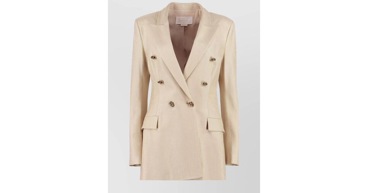Genny Tailored Blazer With Peak Lapel Collar in Natural | Lyst