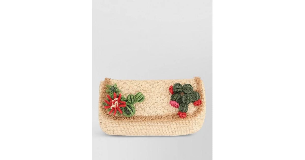 Anya Hindmarch Rectangular Clutch Woven Texture Floral Fringe | Lyst UK