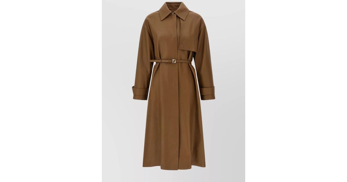 Fendi Long Belted Trench Coat With Pointed Collar in Natural | Lyst UK