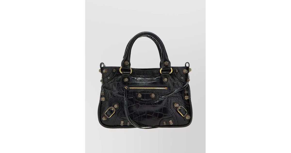 Balenciaga 'Studded Texture Zip Shoulder Tote Bag' in Black | Lyst