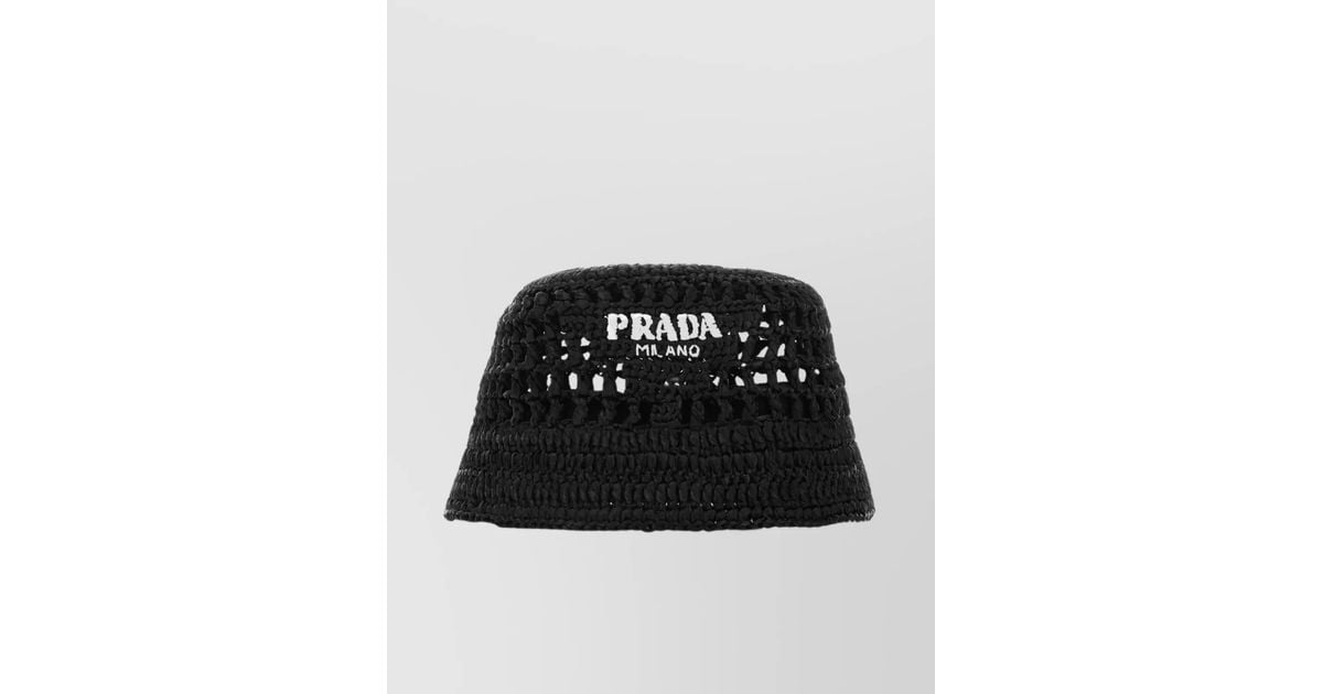 Prada Wide Brim Crochet Raffia Hat in Black for Men | Lyst