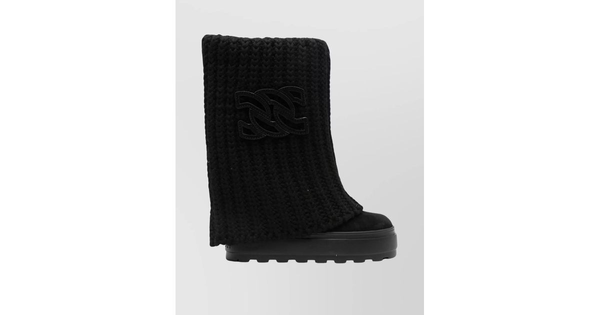 Casadei Knit Upper Platform Ankle Boots in Black | Lyst