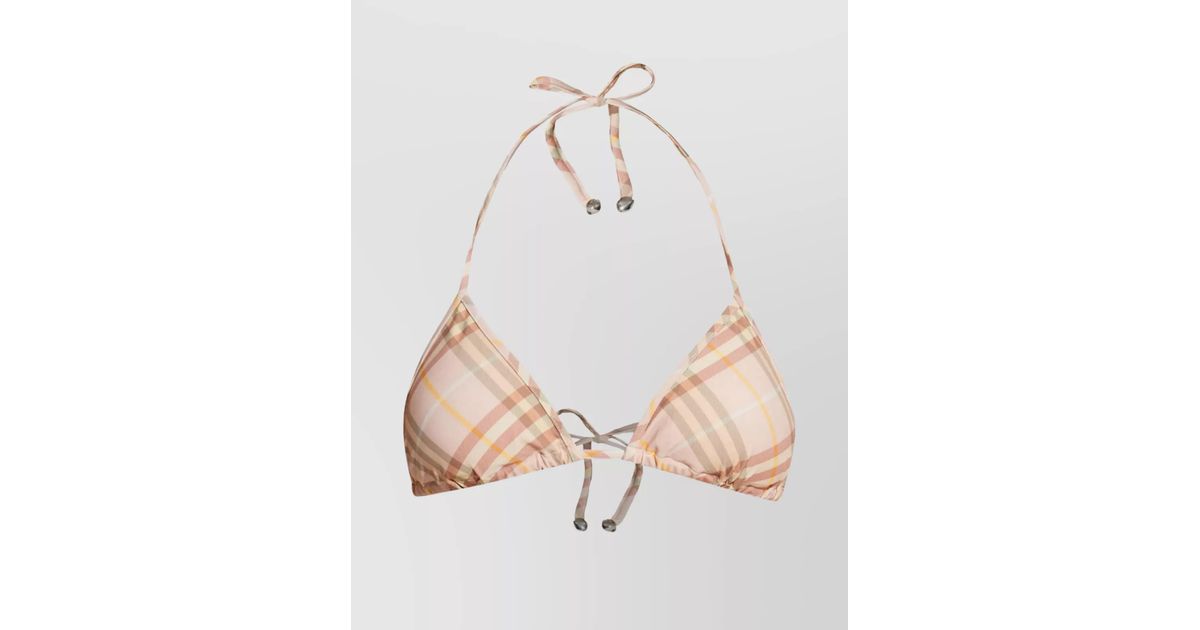 Burberry Check Print Triangle Top Bikini Bra in Natural | Lyst UK