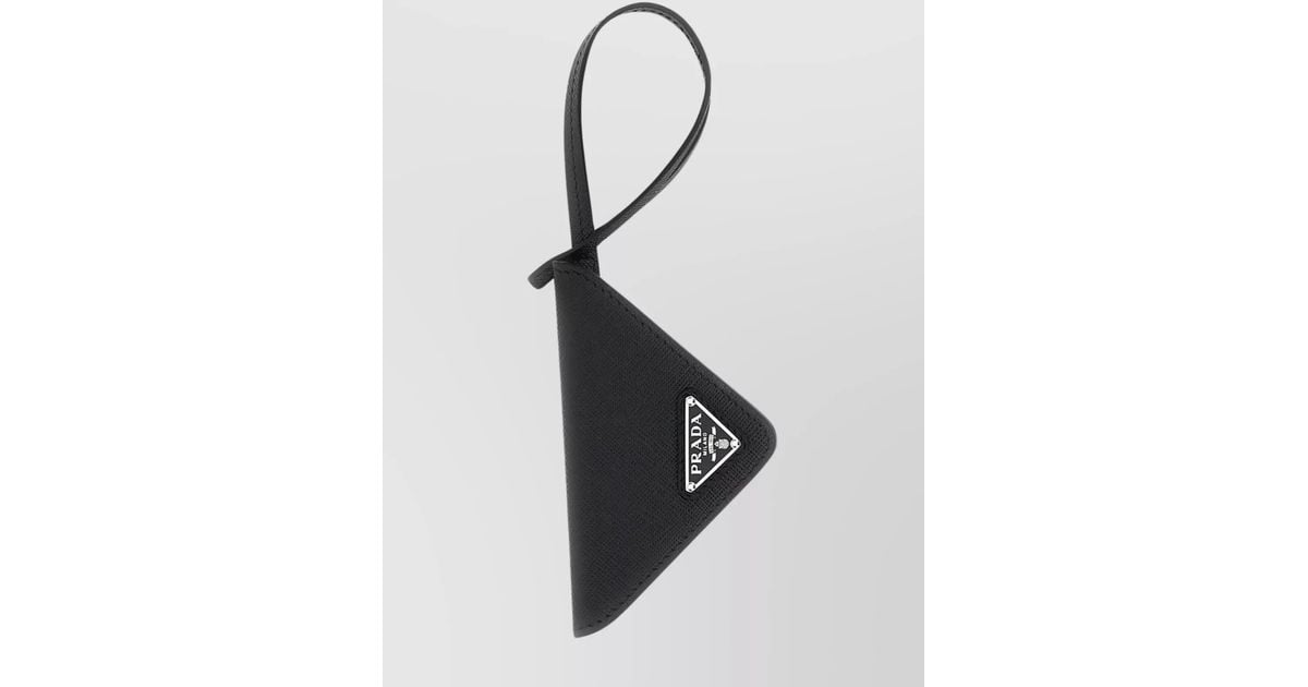 Prada Leather Strap Name Tag Triangle Shape in Black | Lyst