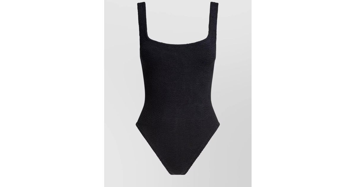Hunza G High-Cut Leg Square Neckline Textured Fabric in Black | Lyst