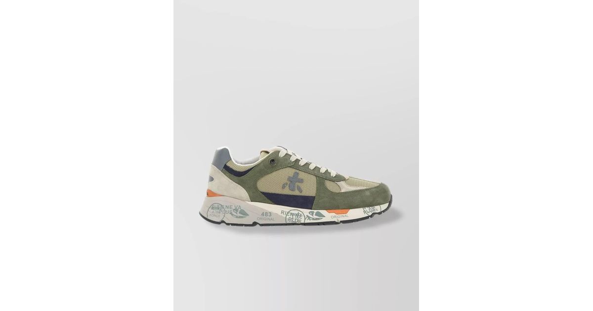 Premiata Suede Mesh Sneakers Logoed Sole in Green for Men | Lyst