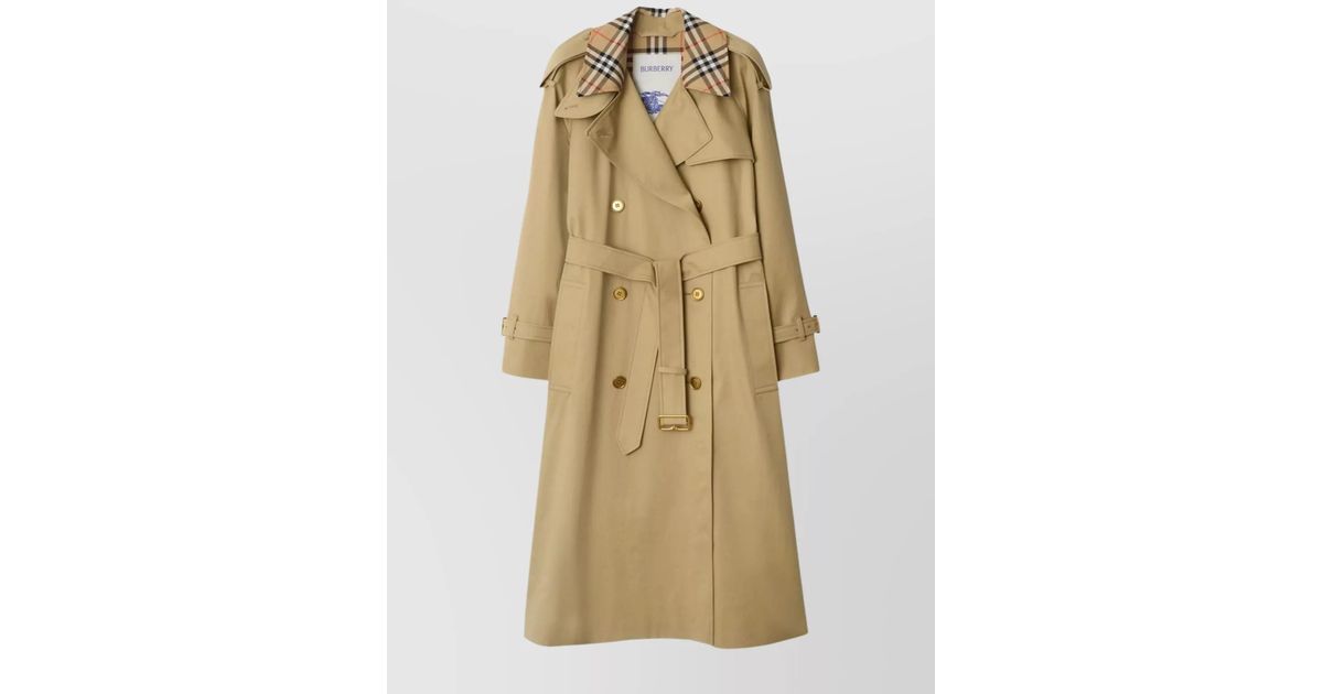 Burberry Castleford Long Trench Coat Check Collar in Natural | Lyst UK