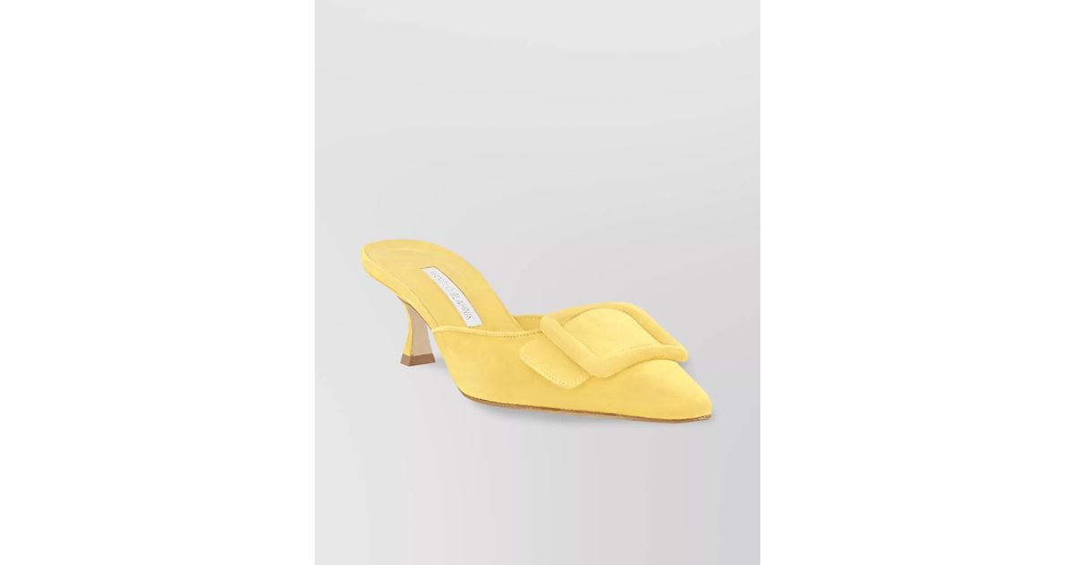 Manolo Blahnik Kitten Heel Pumps Buckle Detail in Yellow | Lyst