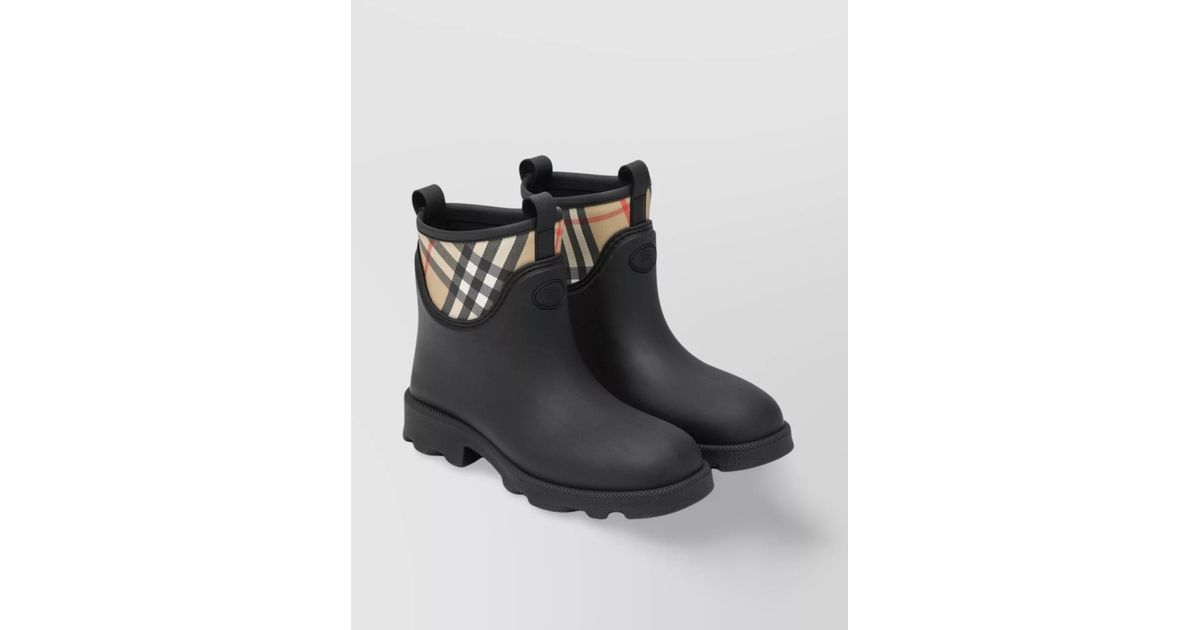 Burberry Check Pattern Rubber Ankle Boots With Pull Tabs in Black for ...