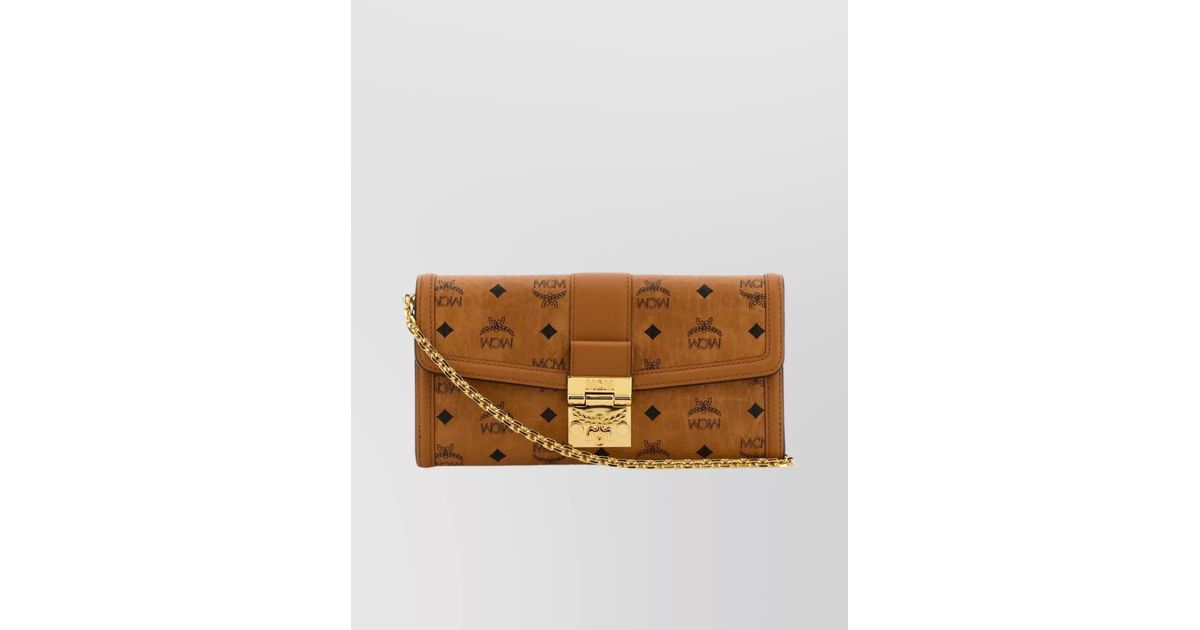 MCM Canvas Wallet With Chain Strap And-Tone Hardware in Brown | Lyst