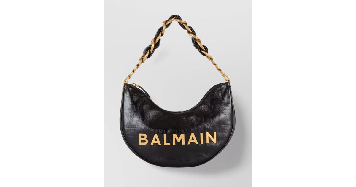 Balmain Chain Link Leather Shoulder Bag in Black | Lyst