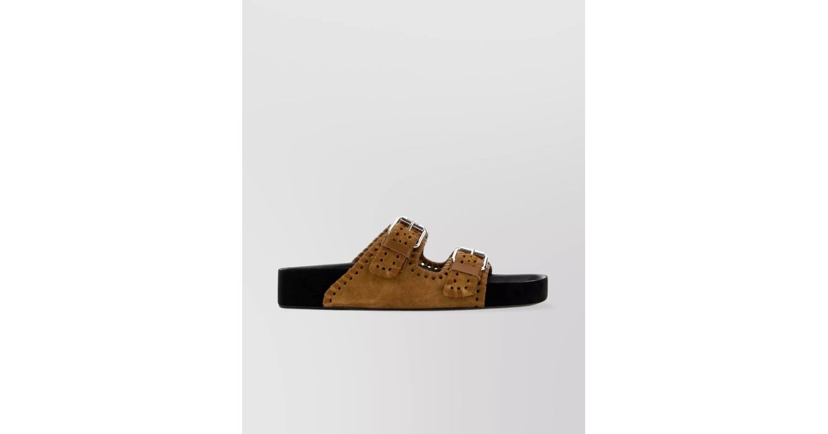 Isabel Marant Lennyo Suede Slippers Perforated Design in Brown | Lyst
