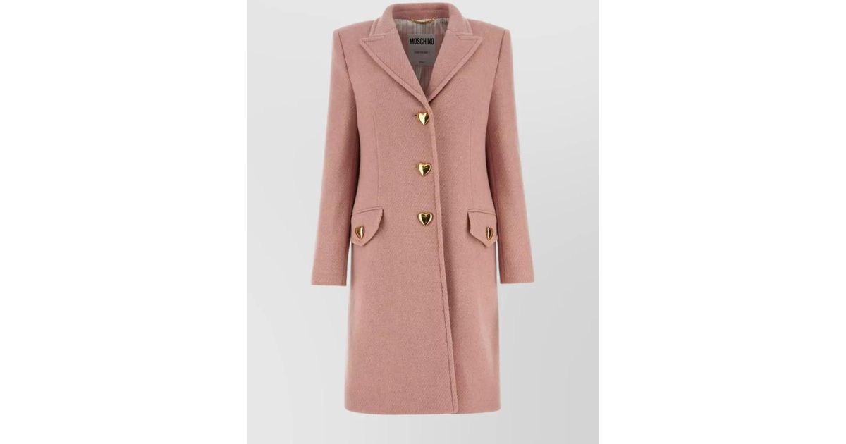 Moschino Structured Wool Blend Coat With Flap Pockets in Pink | Lyst