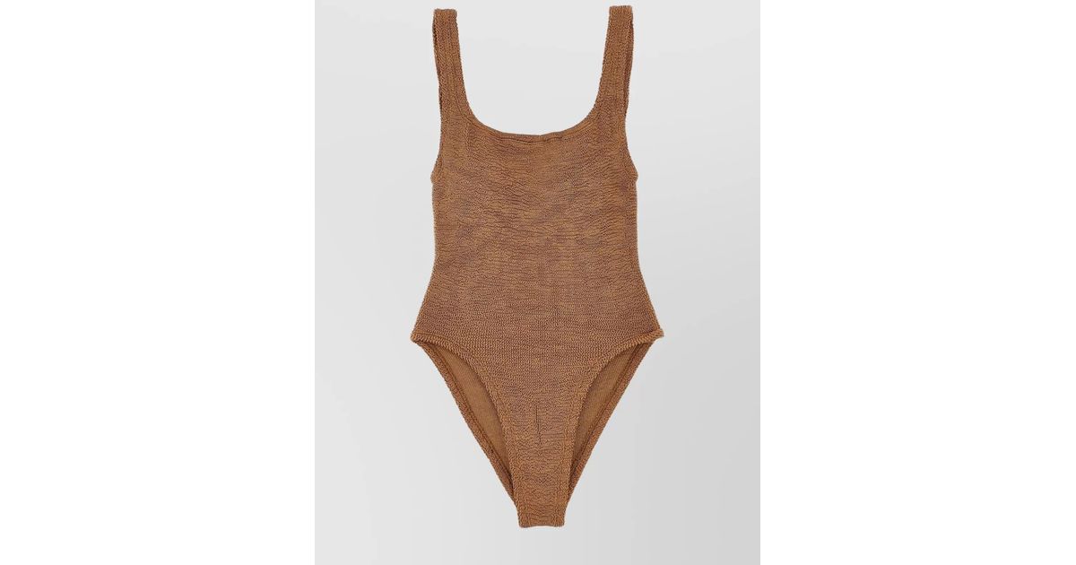 Hunza G Square Neck High-Cut Leg Swimsuit in Brown | Lyst