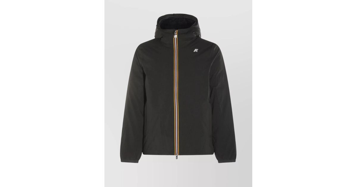 K-Way Hooded Long Sleeve Down Jacket in Black for Men | Lyst UK