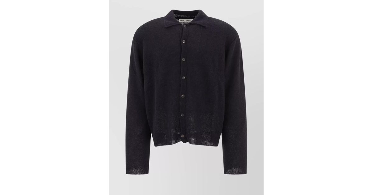 Our Legacy "Nighttime" Long Sleeve Polo Shirt With Ribbed Cuffs And Hem ...