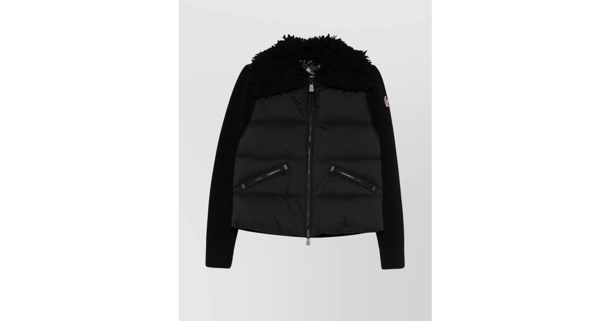 Moncler Quilted Jacket Shearling Collar in Black | Lyst UK