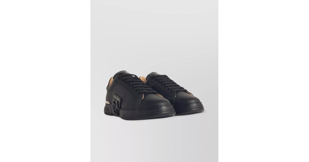 Philipp Plein 'Hexagon' Leather Sneakers Featuring Perforated Detailing ...