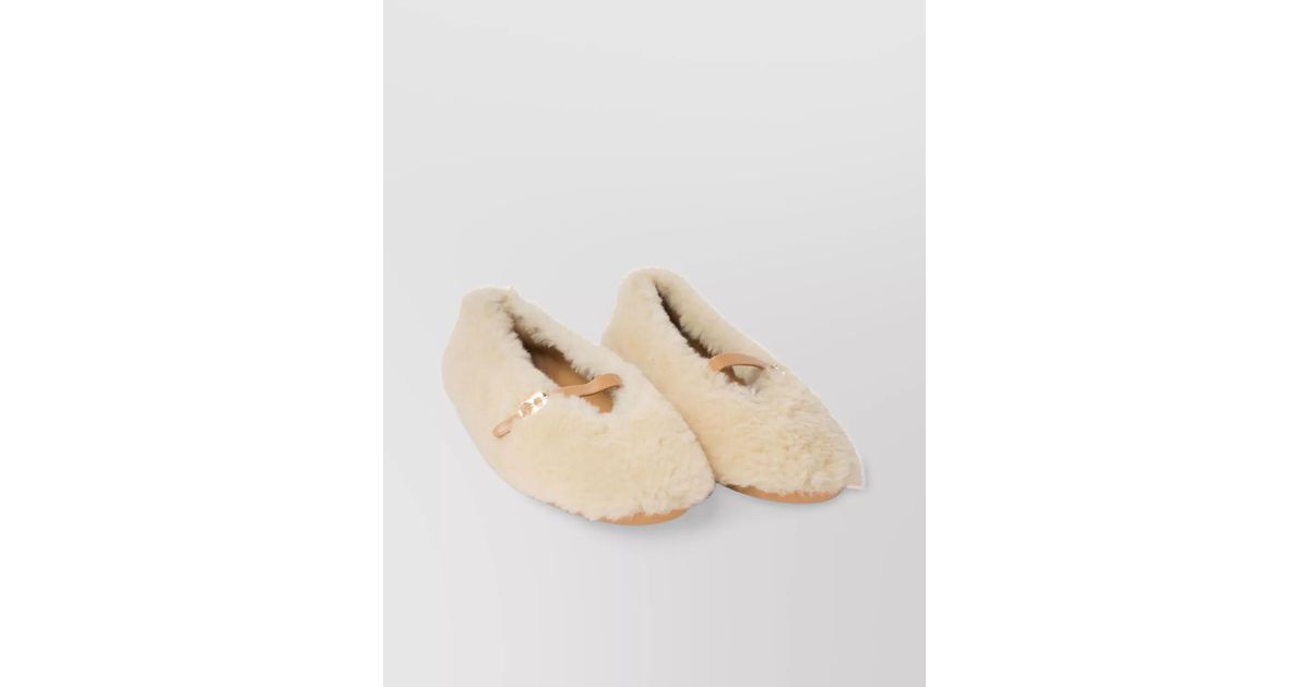 Ferragamo Shearling Ballet Flats With Faux Fur Texture in Natural | Lyst