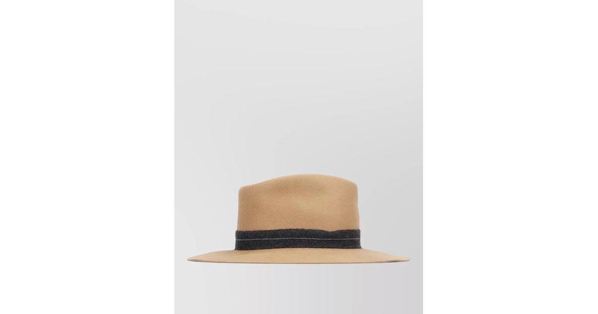 Brunello Cucinelli Hat Contrasting Band Wide Brim Structured Crown in ...