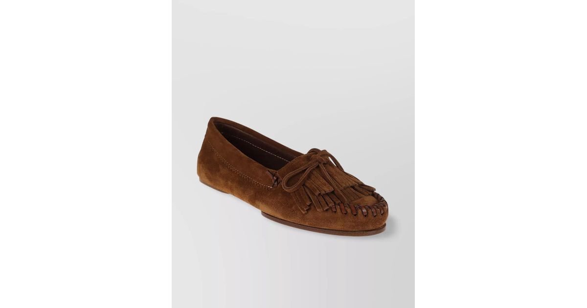 Paris Texas Suede Loafers Fringed Bow Detail in Brown | Lyst