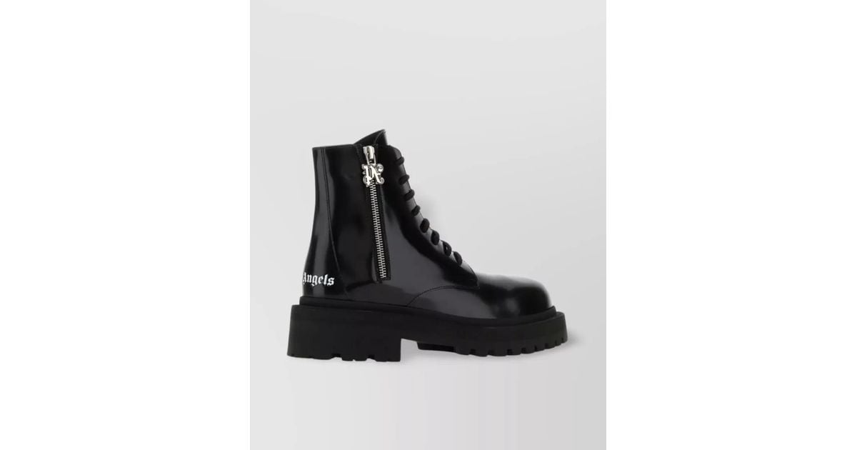 Palm Angels Smooth Leather Lug Sole Boots in Black | Lyst