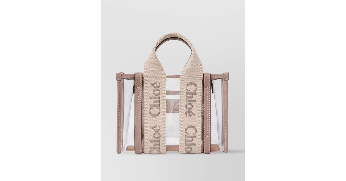 Chloé Mini Transparent Tote Bag With Calfskin Strips in Natural | Lyst
