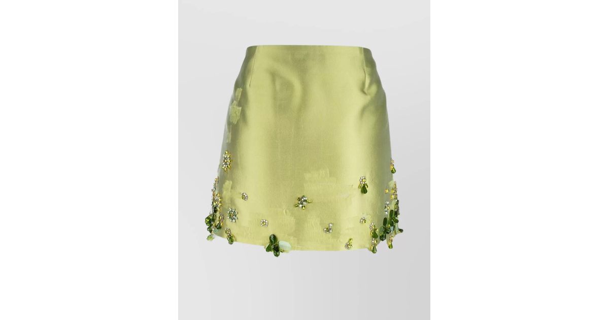 Prada Skirts With Embellished Floral Appliqué And Satin Finish in Green ...