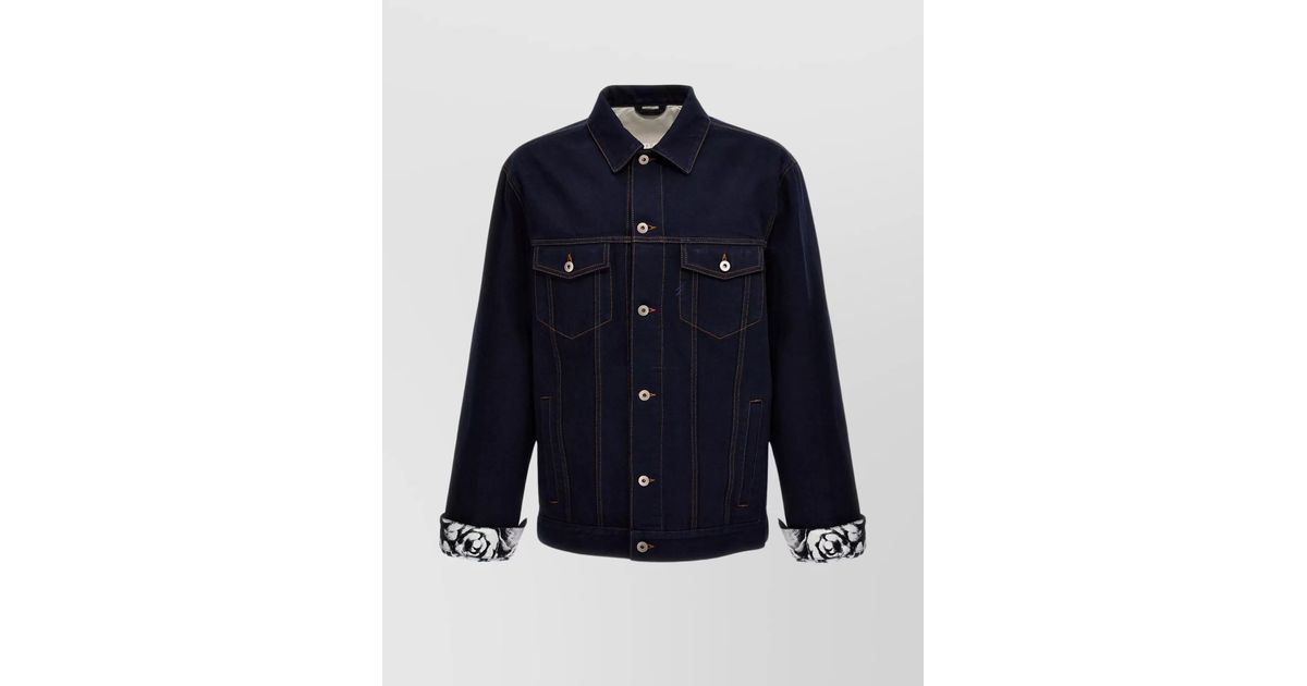 Burberry Denim Jacket With Chest Pockets And Contrast Stitching in Blue ...