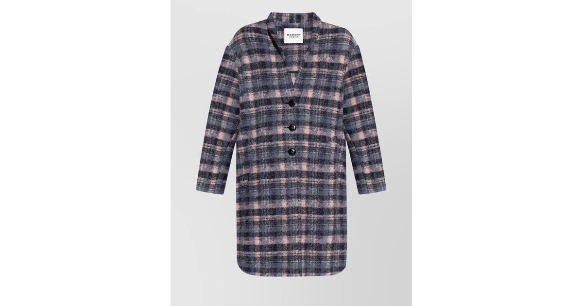 Isabel Marant Wool Blend Checked Single Breasted Coat in Blue | Lyst