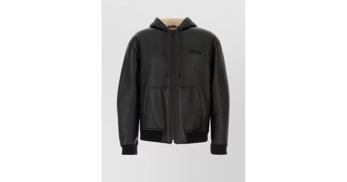 Gucci Leather Jacket With Front Pockets And Hood in Black for Men | Lyst