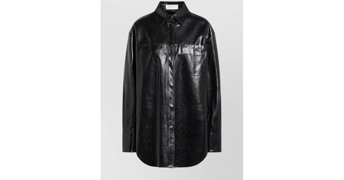Sportmax Leather Shirt Jacket Chest Pocket in Black | Lyst UK