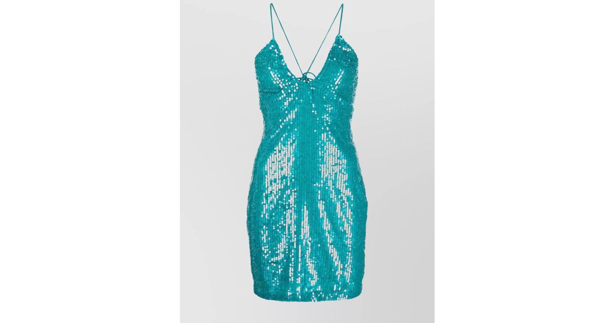 P.A.R.O.S.H. Mini Dress Sparkling Plunging Neckline in Blue | Lyst UK