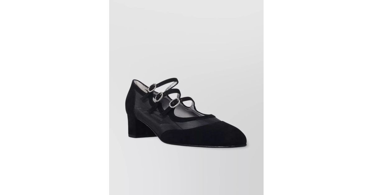 CAREL PARIS Triple Strap Mesh Panel Square Toe Pump in Black | Lyst